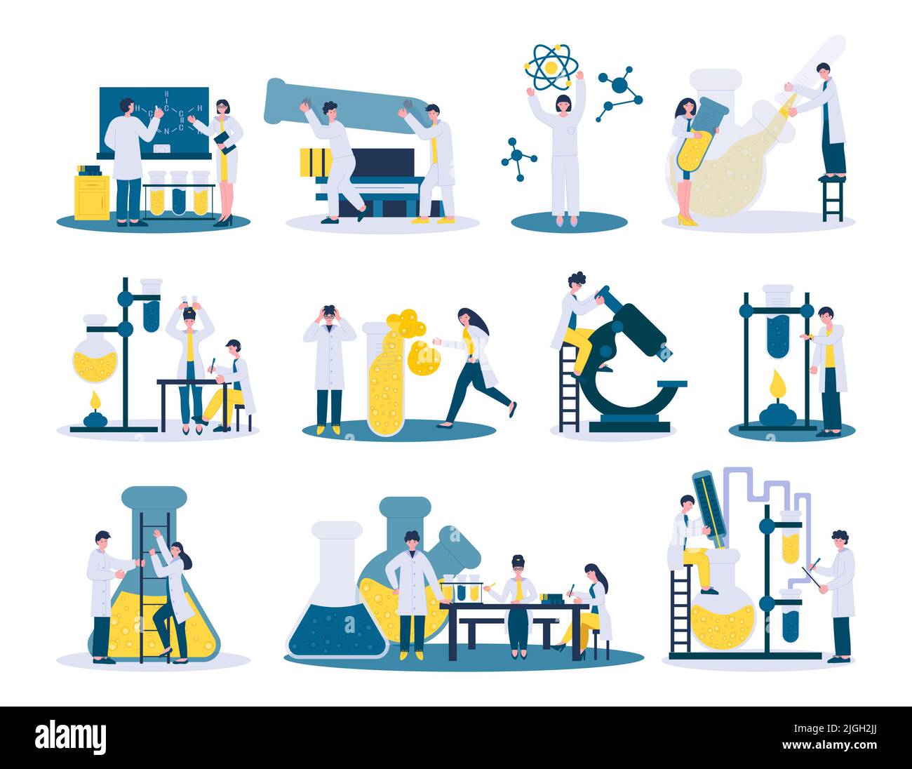 Scientific laboratory set with flat icons characters of scientists at ...