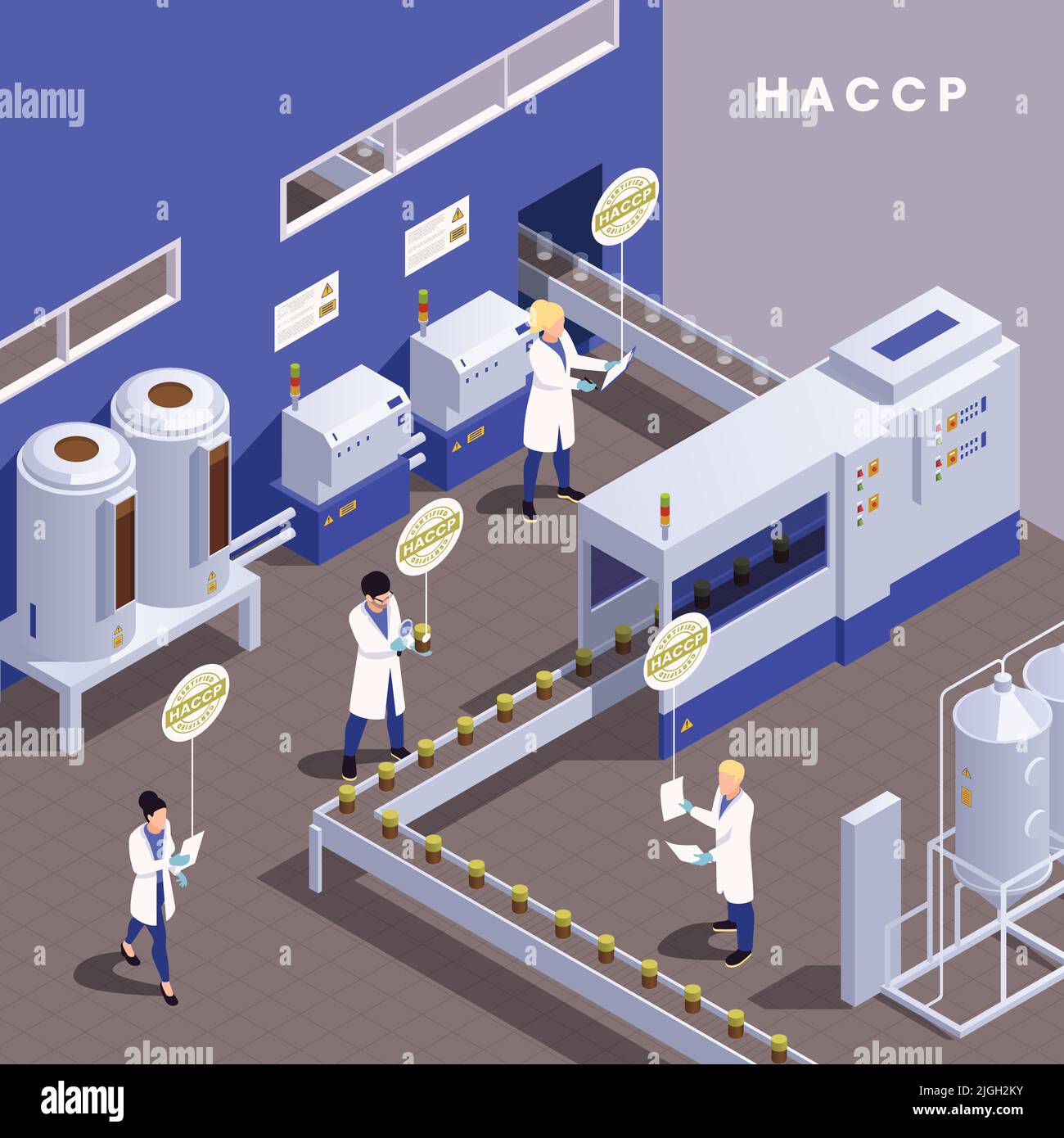 HACCP food safety concept with production line control isometric vector ...