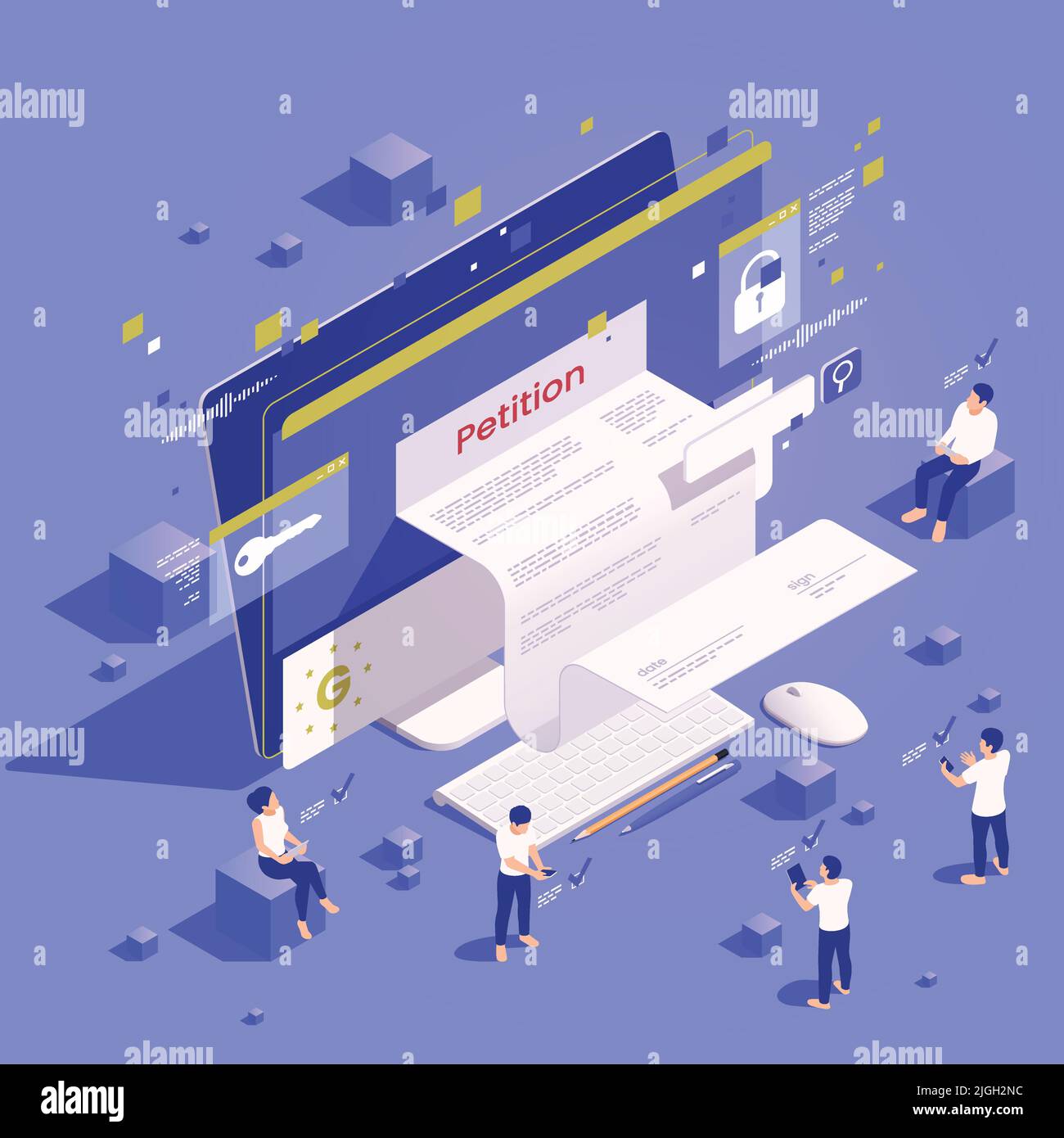Digital government isometric concept with laptop and electronic petition form vector ...