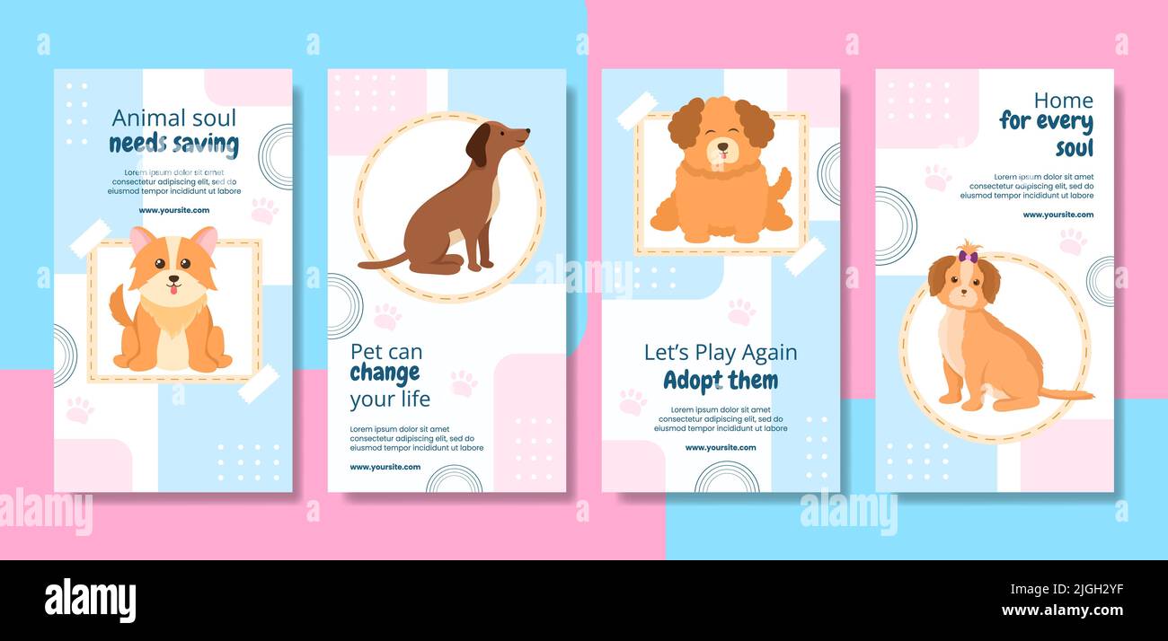 Animal shelter Social Media Stories Template Flat Dog Cartoon ...