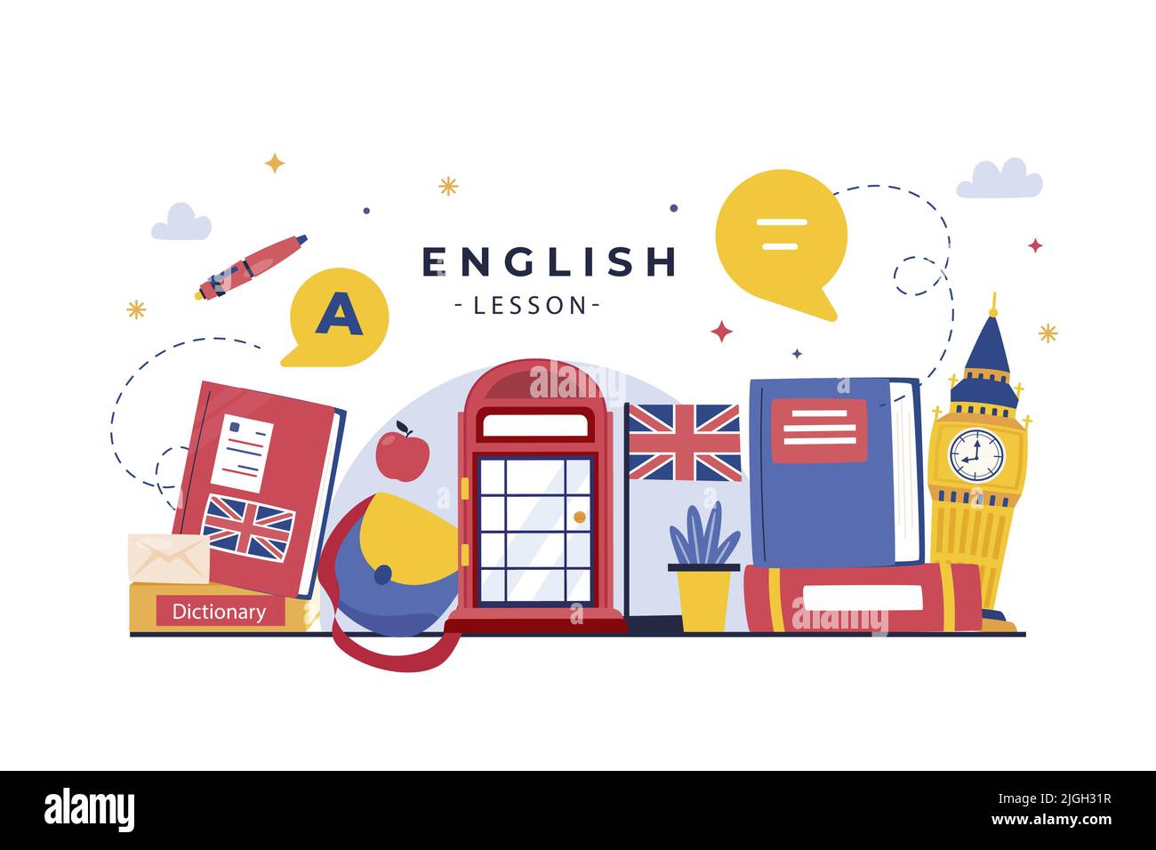 Hand drawn english school flat background Vector illustration Stock ...