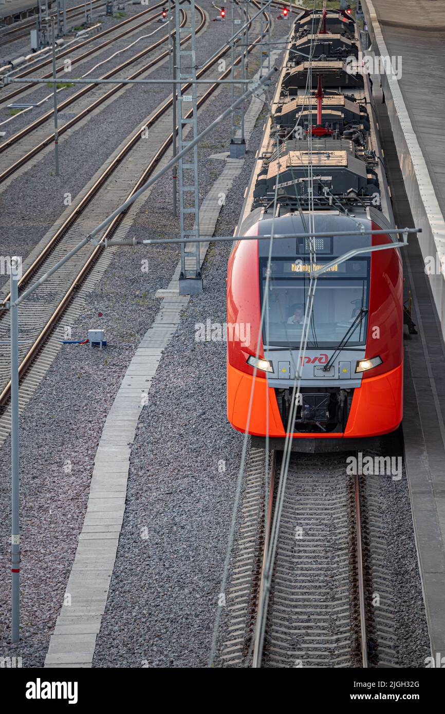 Moscow, Russia - July 01, 2022: long-distance train stands on the ...