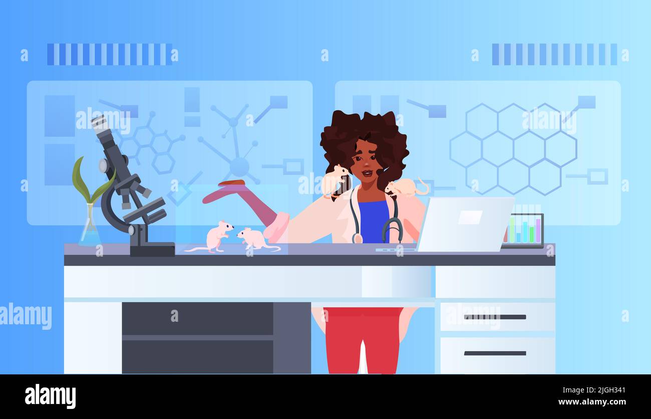 scientist or veterinary worker doing experiments in lab with ...