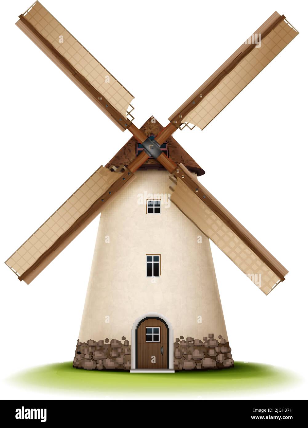 Mill realistic composition with isolated view of vintage style tower ...