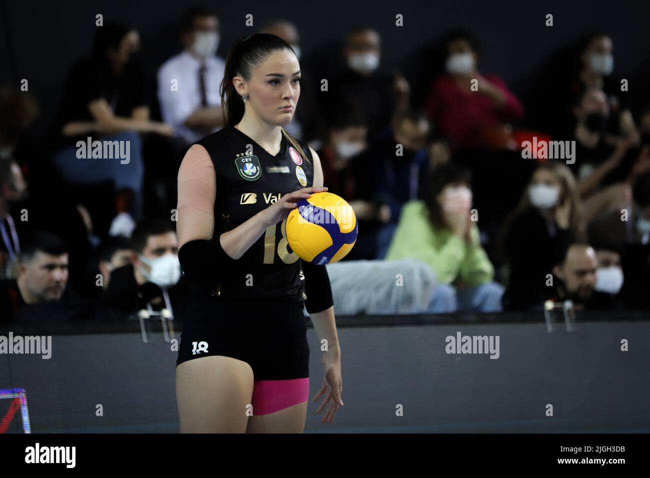 ISTANBUL, TURKEY - JANUARY 17, 2022: Zehra Gunes serves during ...