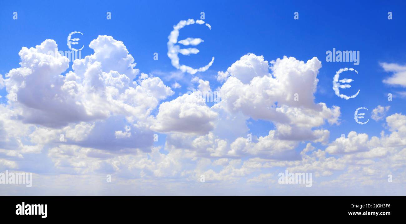 Money making. Euro sign in the clouds. Cloud shaped as european ...