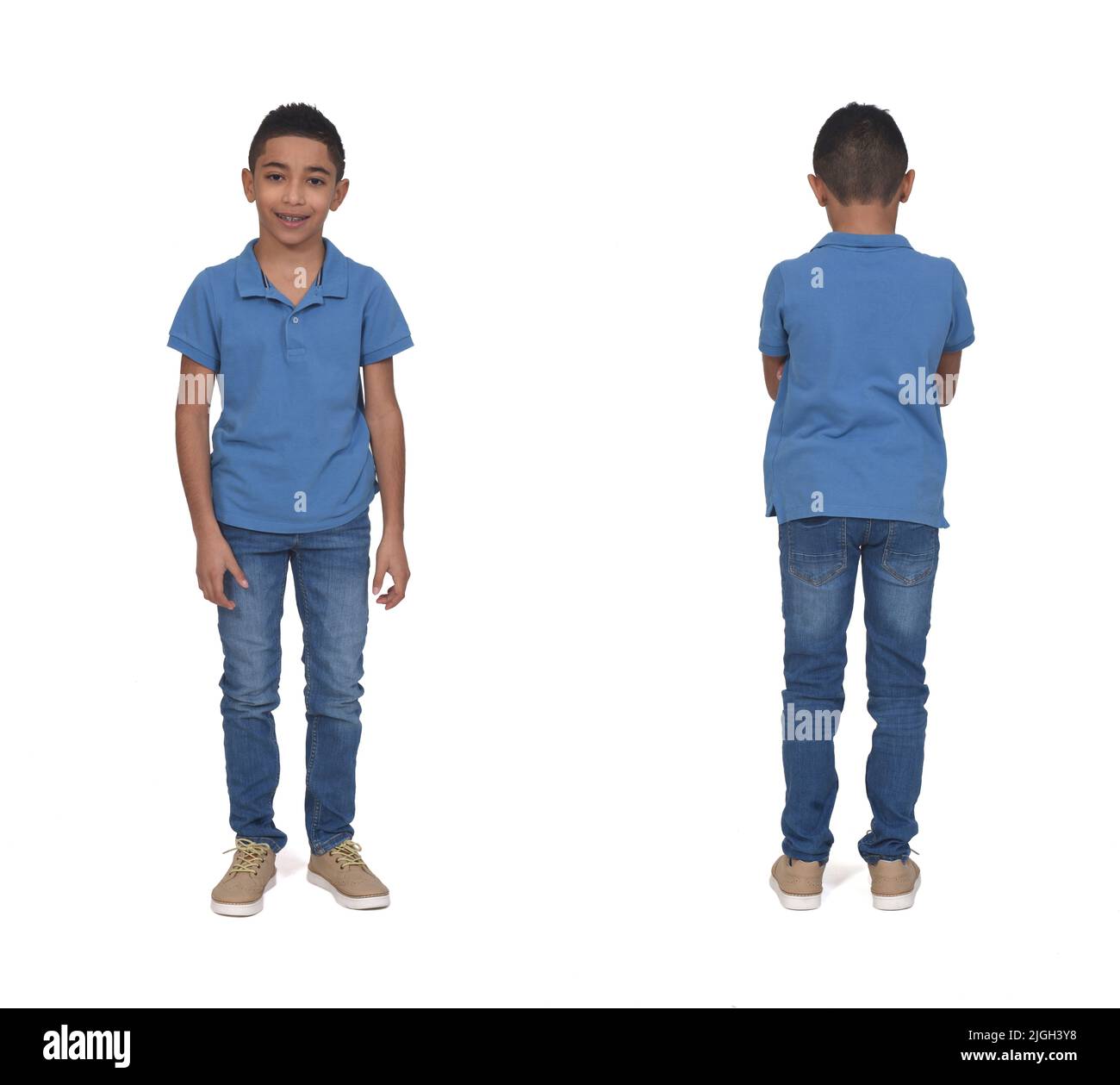 front and back view teen standing on white background Stock Photo - Alamy