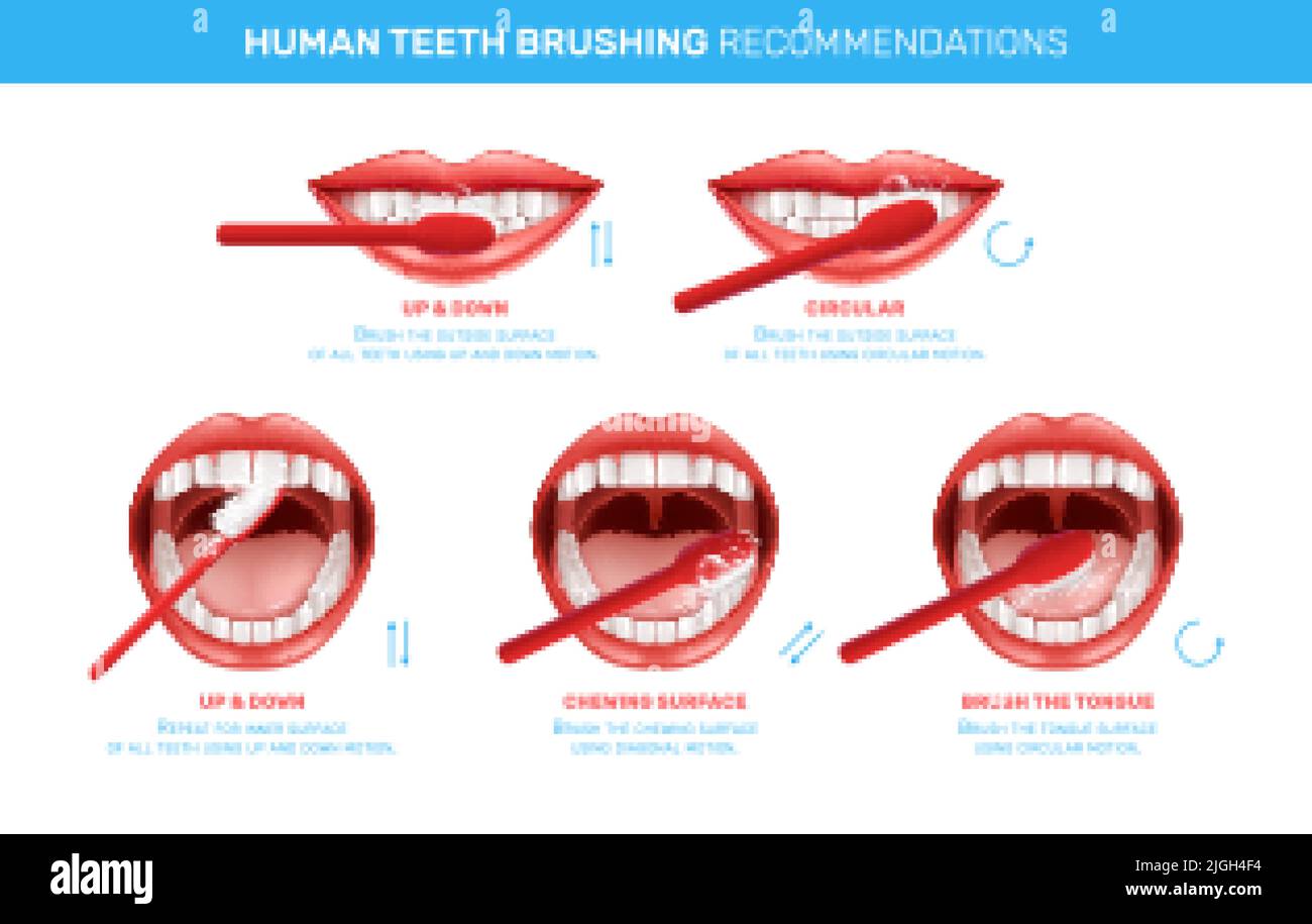 Human teeth brushing realistic infographics with images of mouth ...