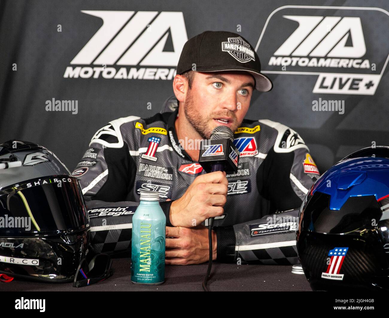 Monterey, CA, USA. 10th July, 2022. A Travis Wyman talks to the media ...