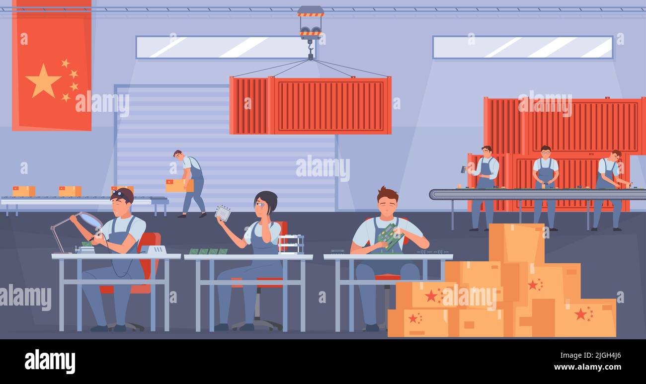 Chinese factory workers Stock Vector Images - Alamy