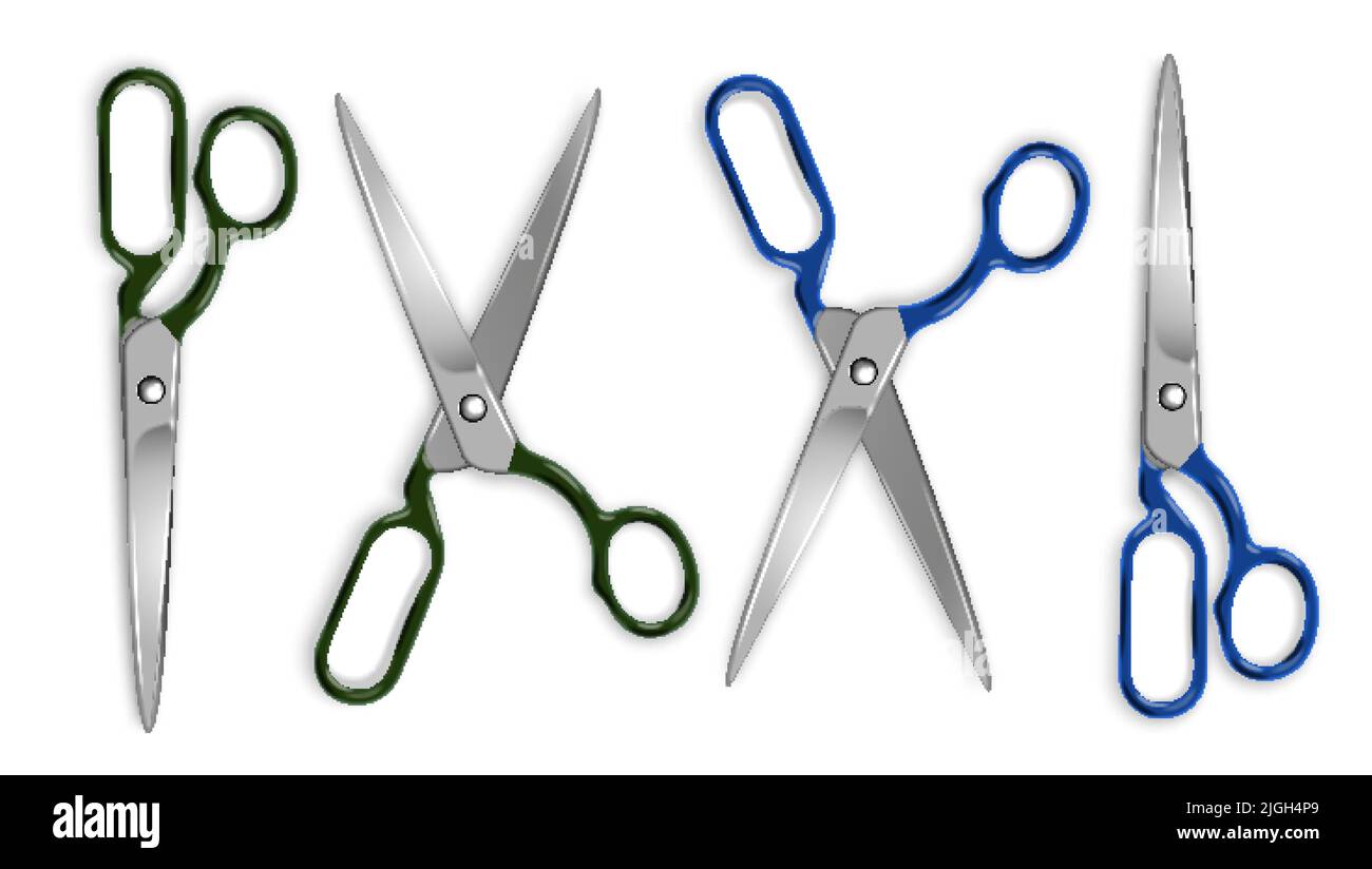 Realistic set with pairs of sewing scissors on white background ...