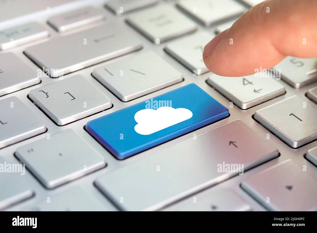 Cloud computing concept on computer keyboard. finger and button with ...