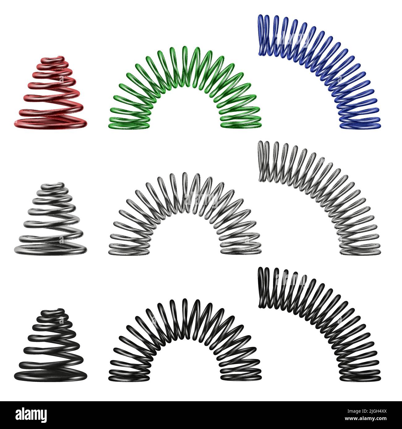 Metal spring realistic color set with different shape isolated vector ...