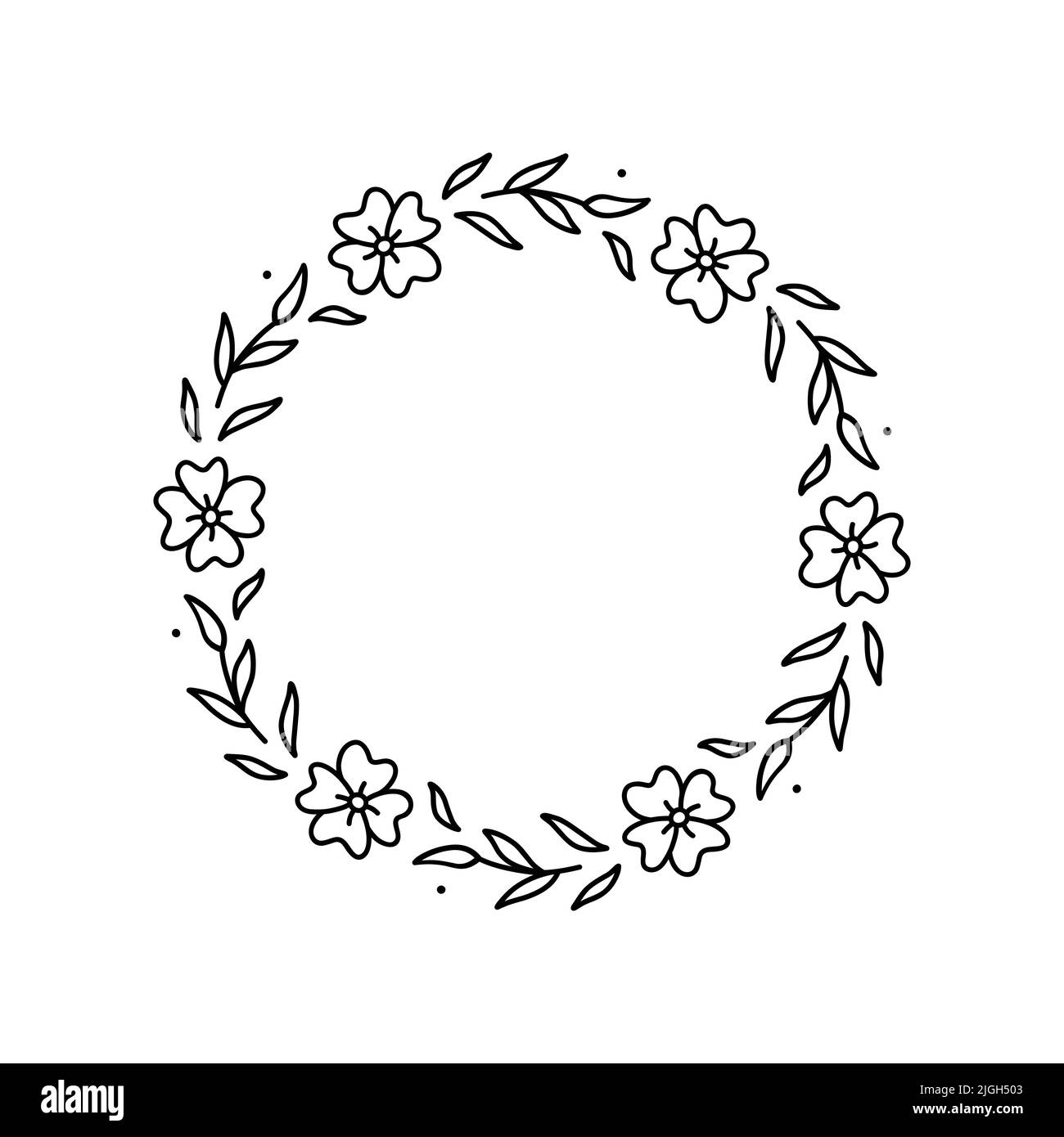 Spring floral wreath isolated on white background. Round frame with ...