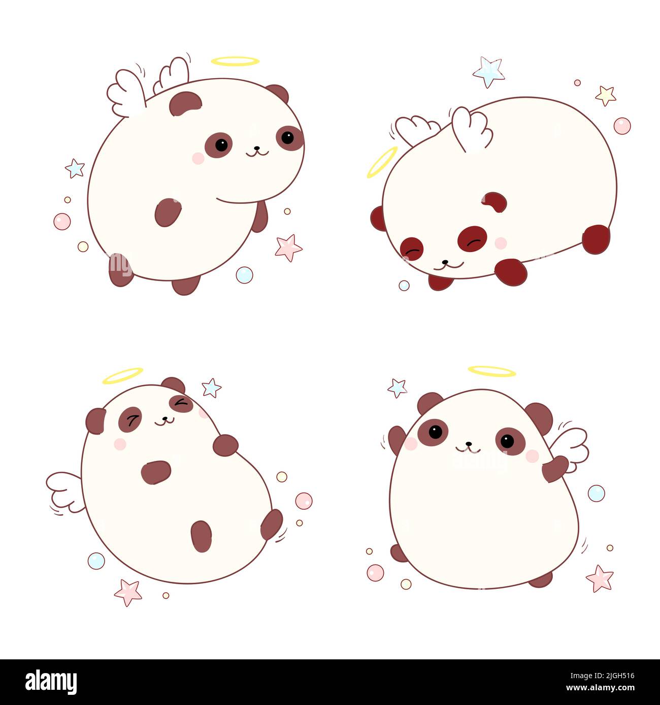 Set of cute little pandas with angel wings and halo. Collection of ...