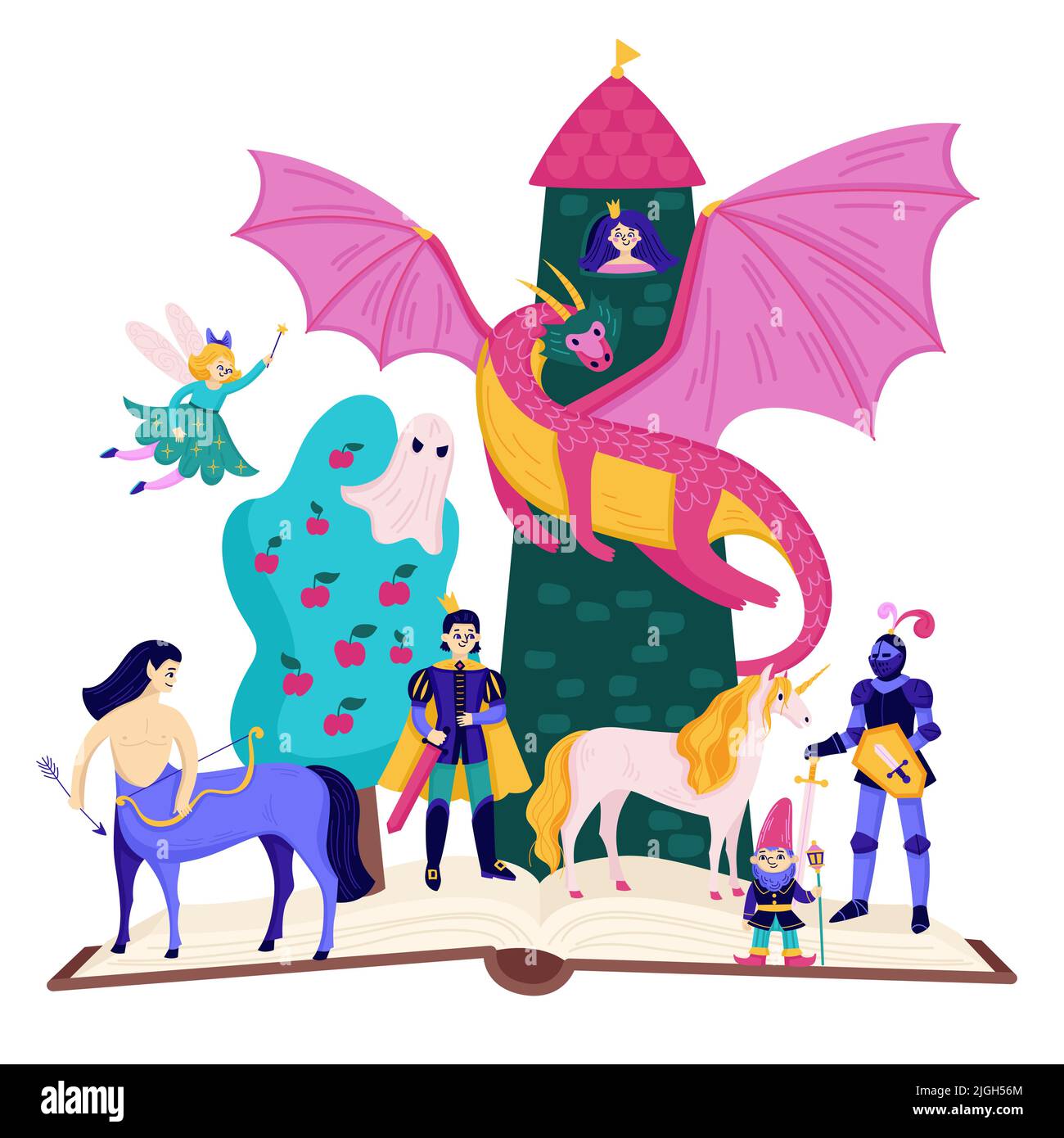 Fairy tale composition with an abstract situation an open book with ...