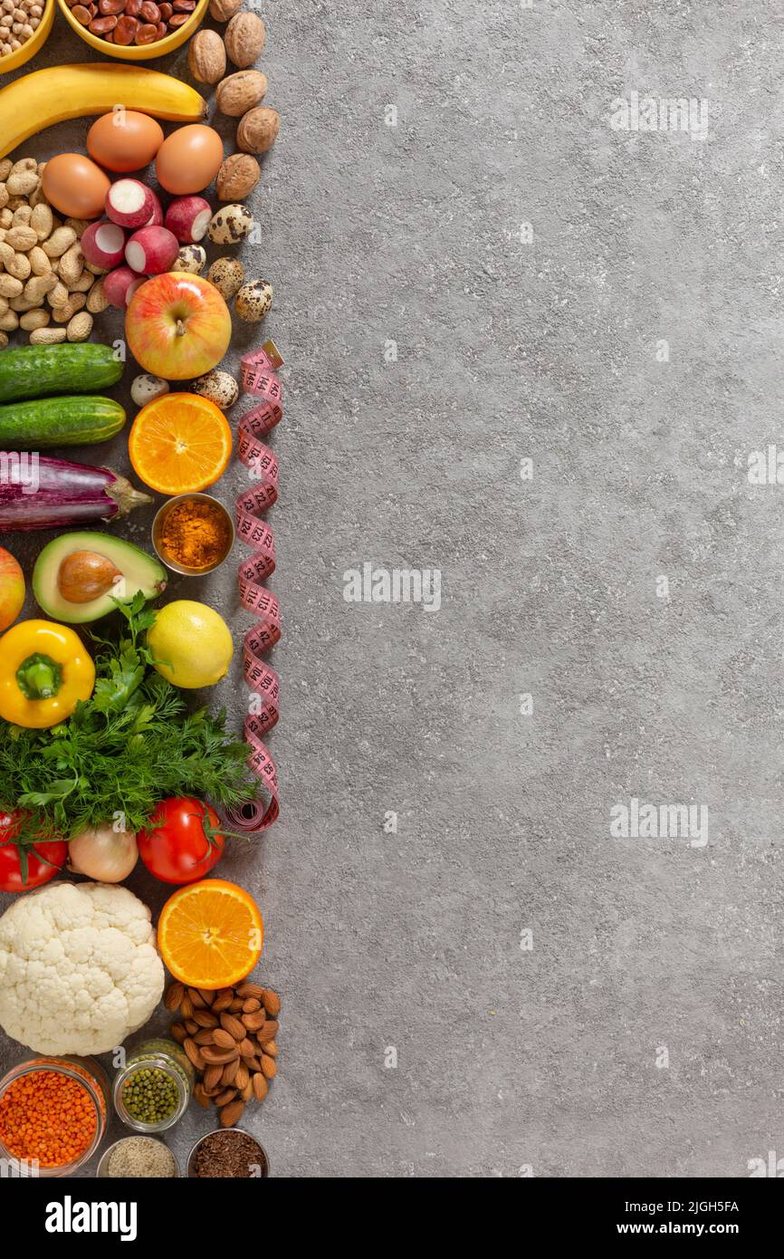 VEGETARIAN assortment of vegetables and fruits, nuts and herbs in a ...