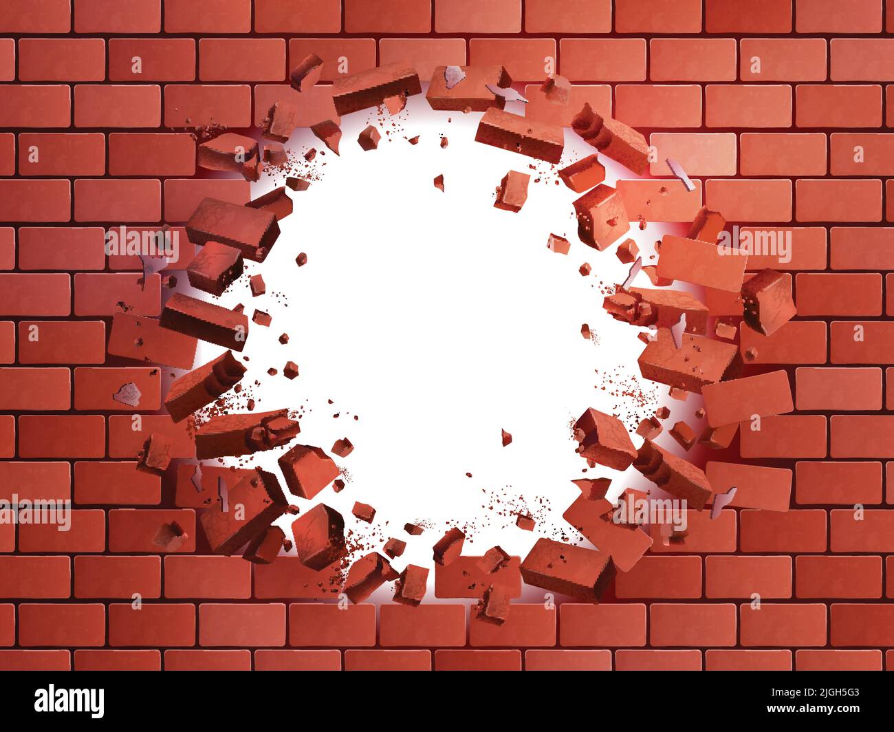 Realistic brick wall hole exploding vector illustration Stock Vector ...