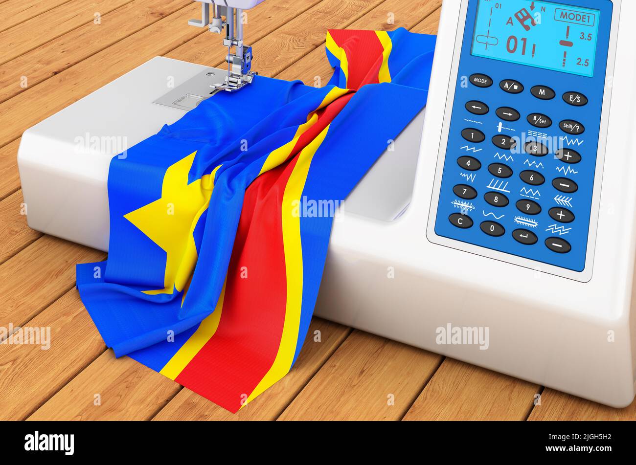 Modern sewing machine with Congolese Democratic Republic flag on the ...