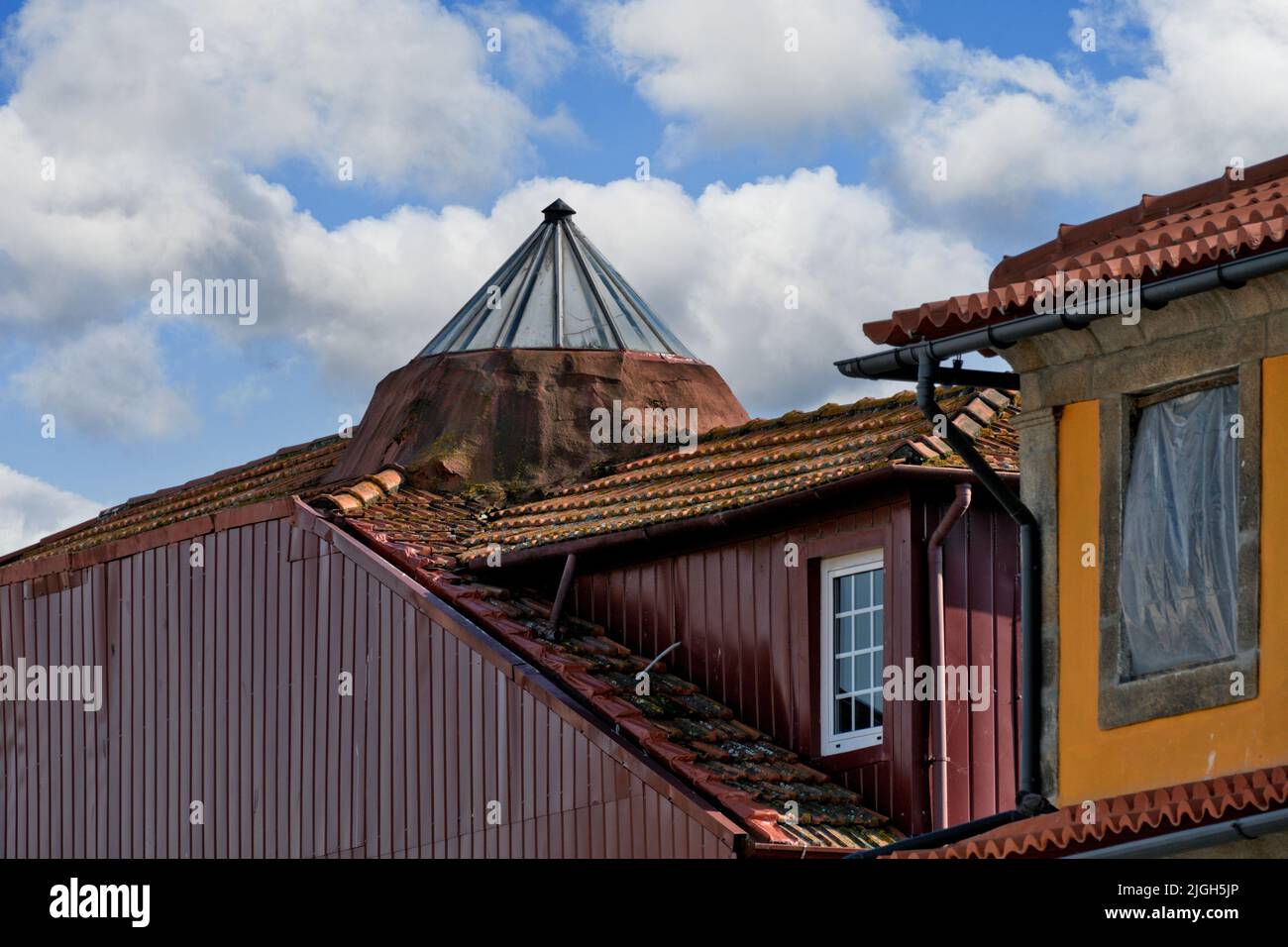 traditional colored glass skylights on a roof in Porto, Portugal Stock ...