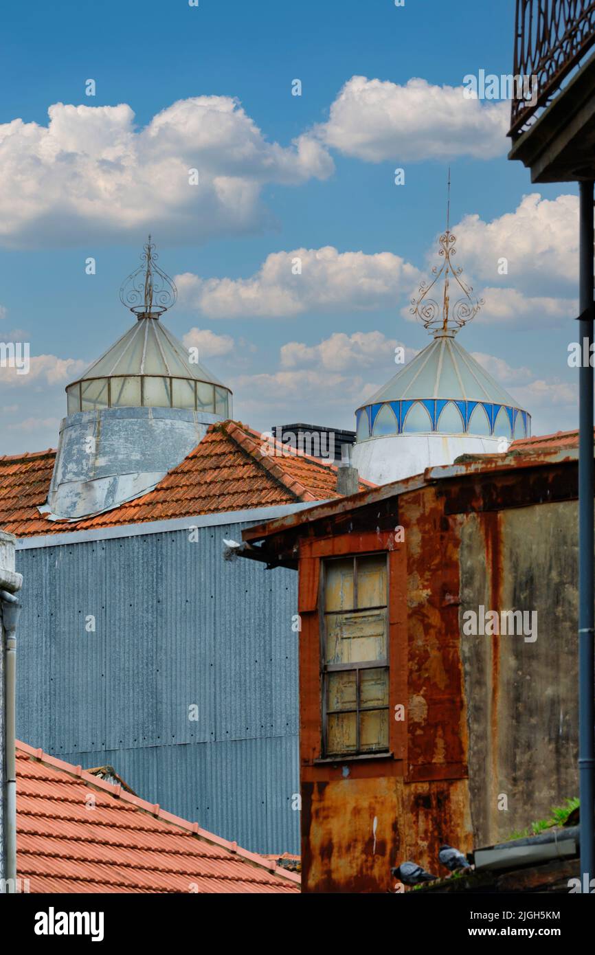 traditional colored glass skylights on a roof in Porto, Portugal Stock ...