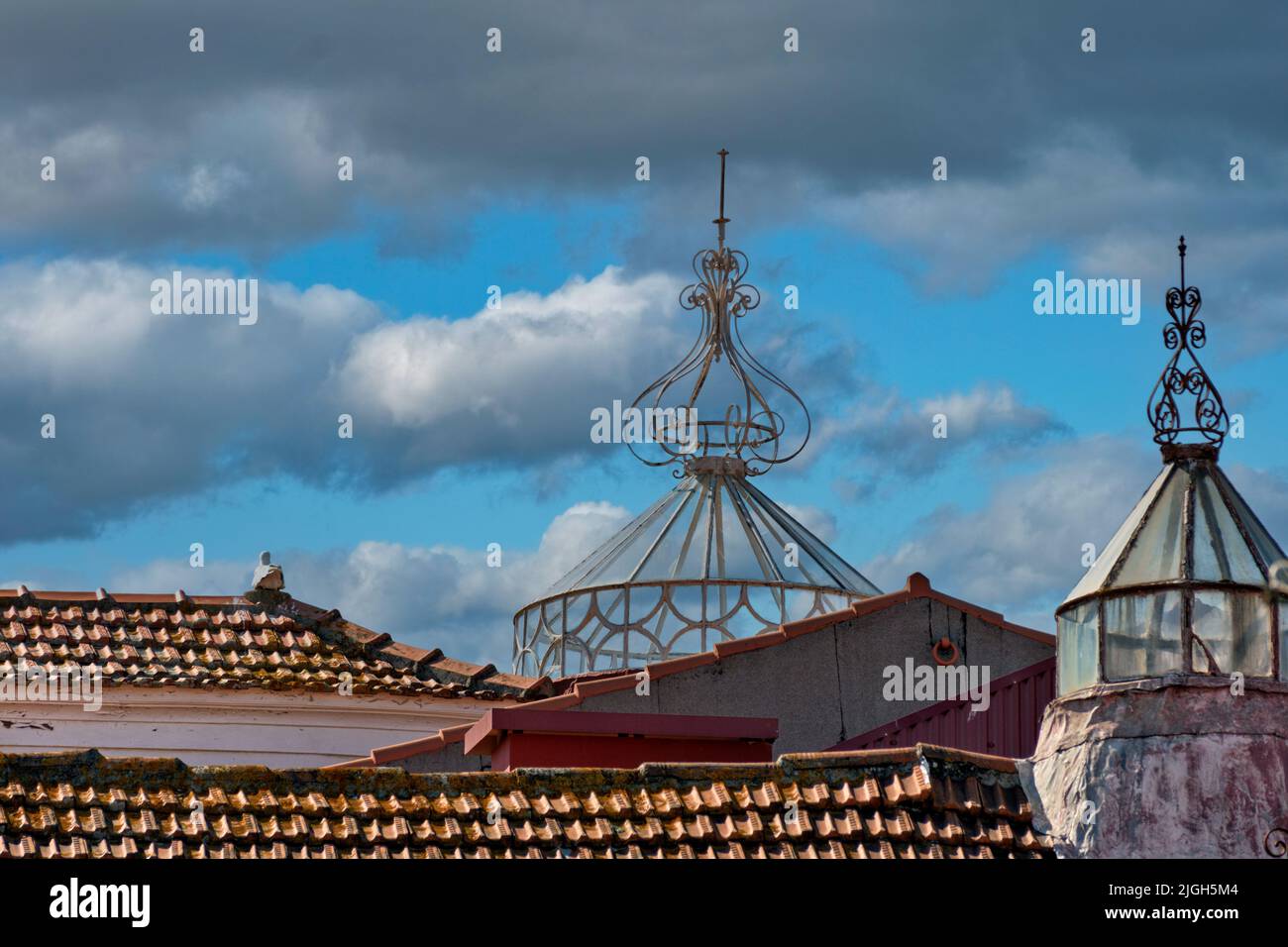 traditional colored glass skylights on a roof in Porto, Portugal Stock ...