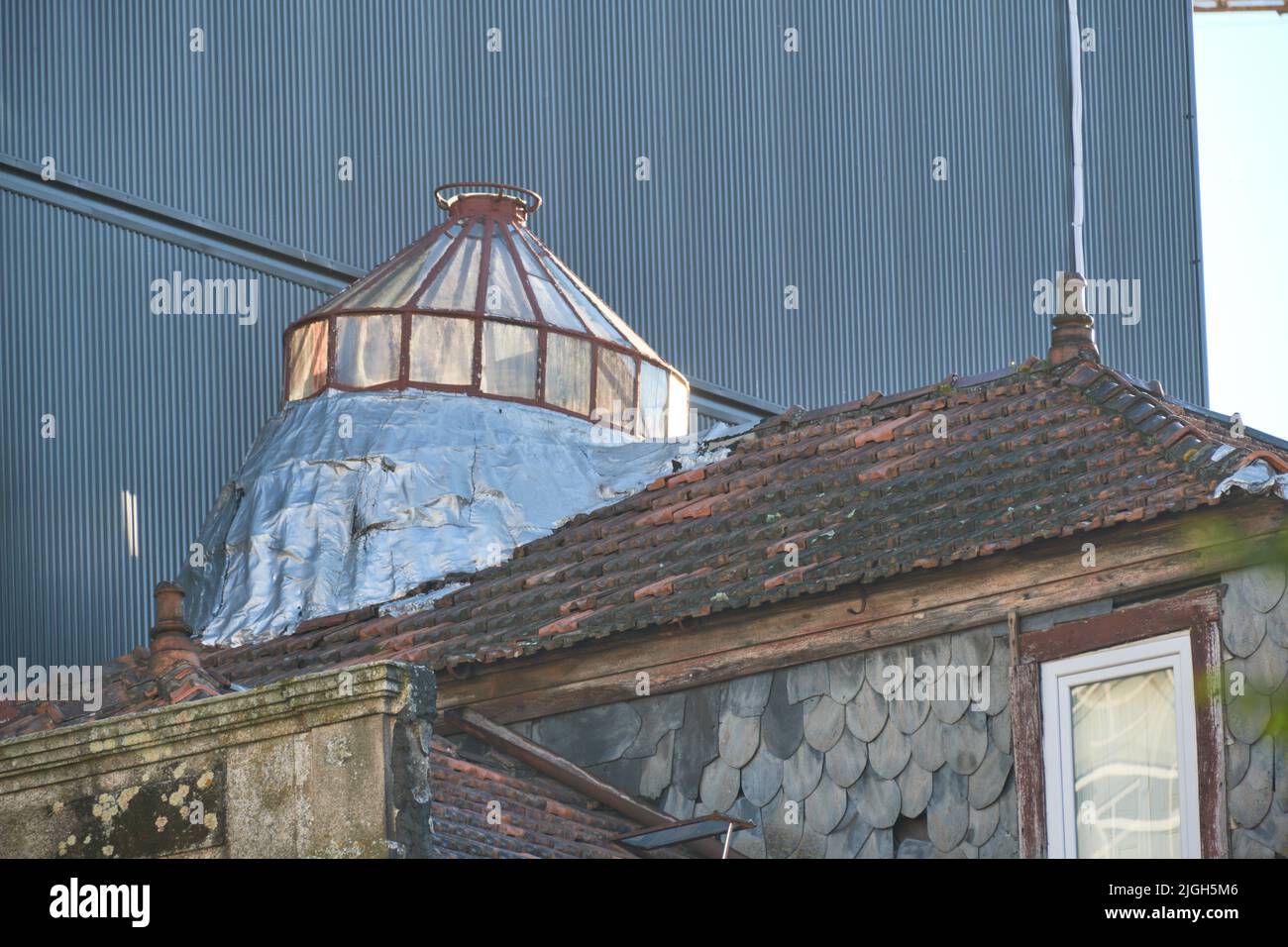 traditional colored glass skylights on a roof in Porto, Portugal Stock ...
