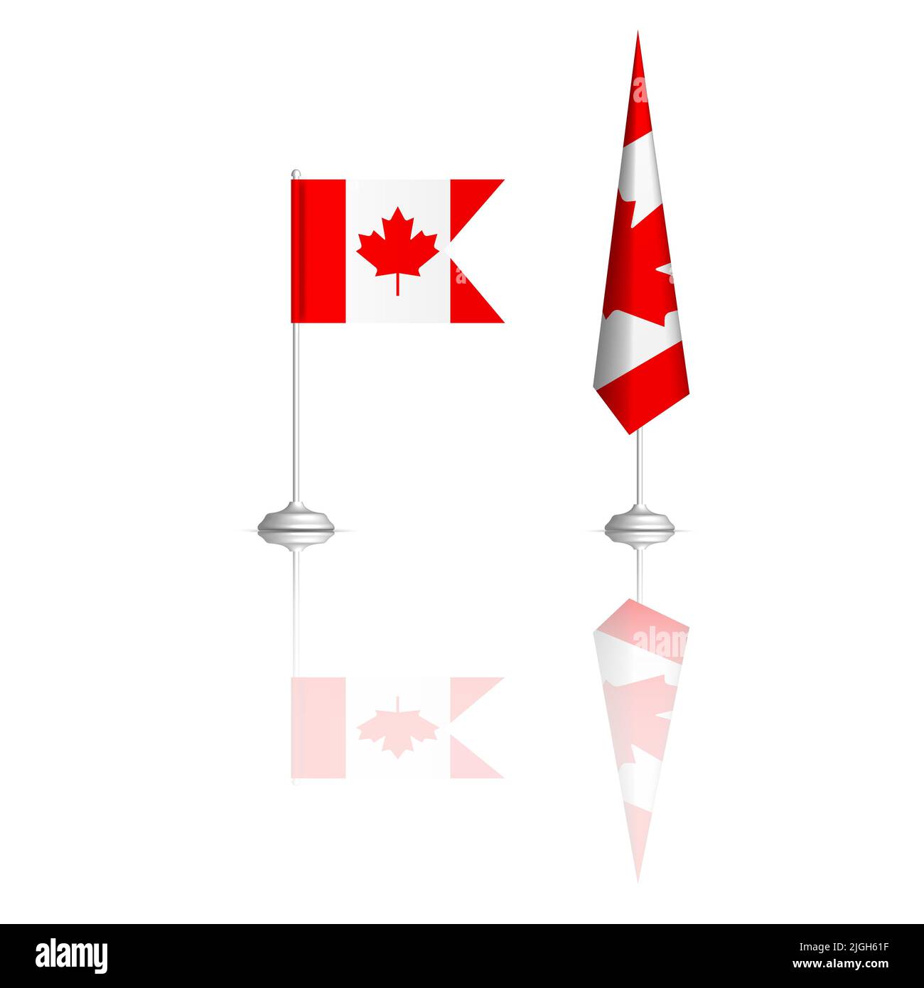 Canadian flag in two versions with mirror reflection. Front view ...