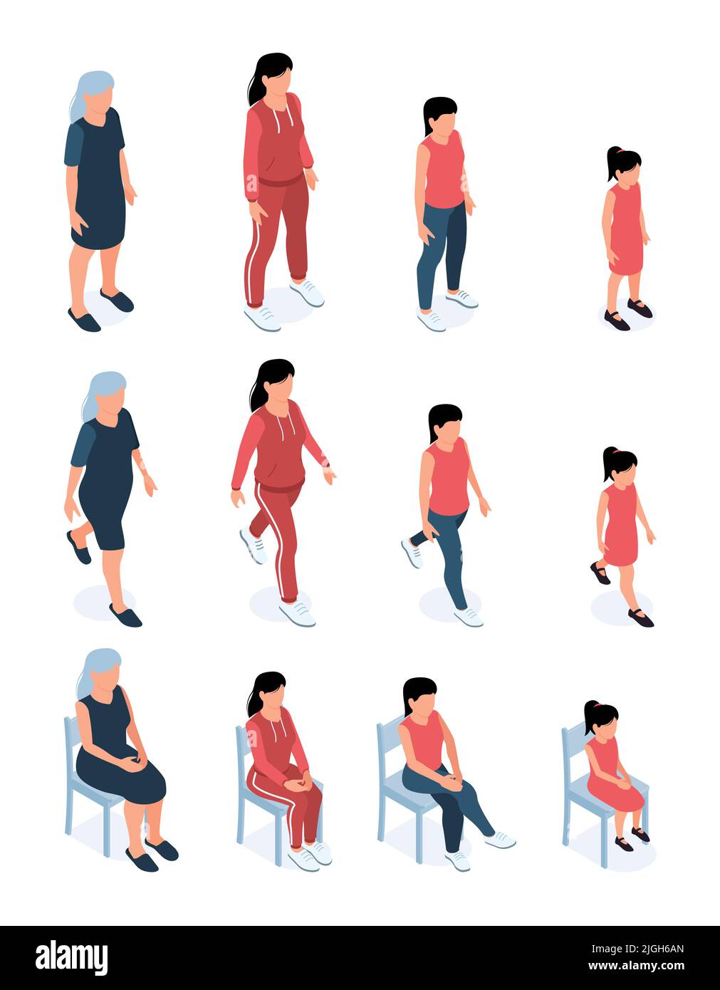 Women generations female characters set of different ages from baby to ...