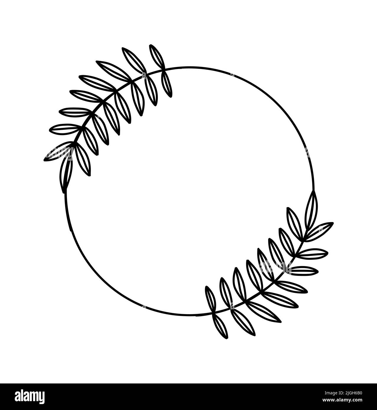 Circle floral wreath. Wedding round botanical frame with leaves. Vector ...