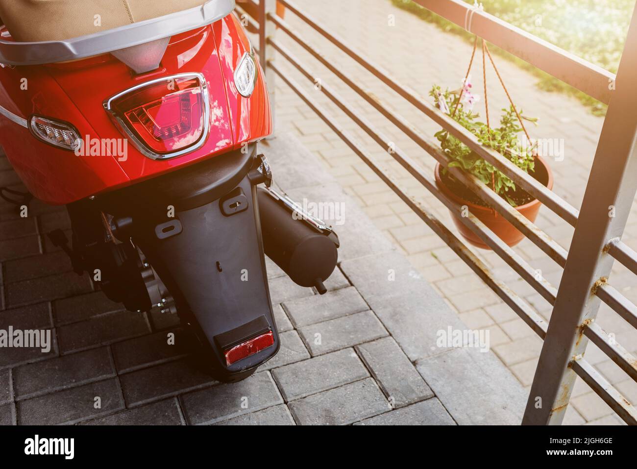 Old red moped. old-fashioned scooter. vintage motorbike Stock Photo - Alamy