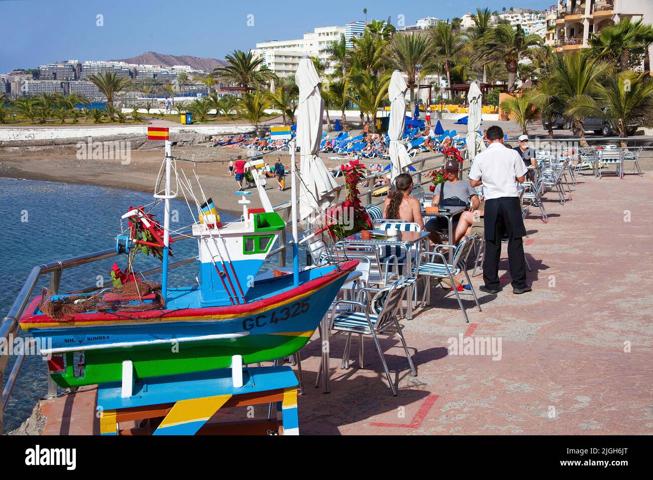 Beach and promenade of Patalavaca, Arguineguin, Grand Canary, Canary ...
