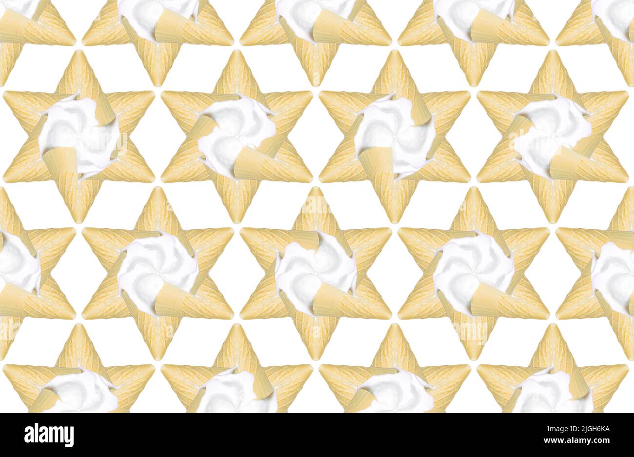 Stars pattern background made from waffle cone ice cream on white Stock ...