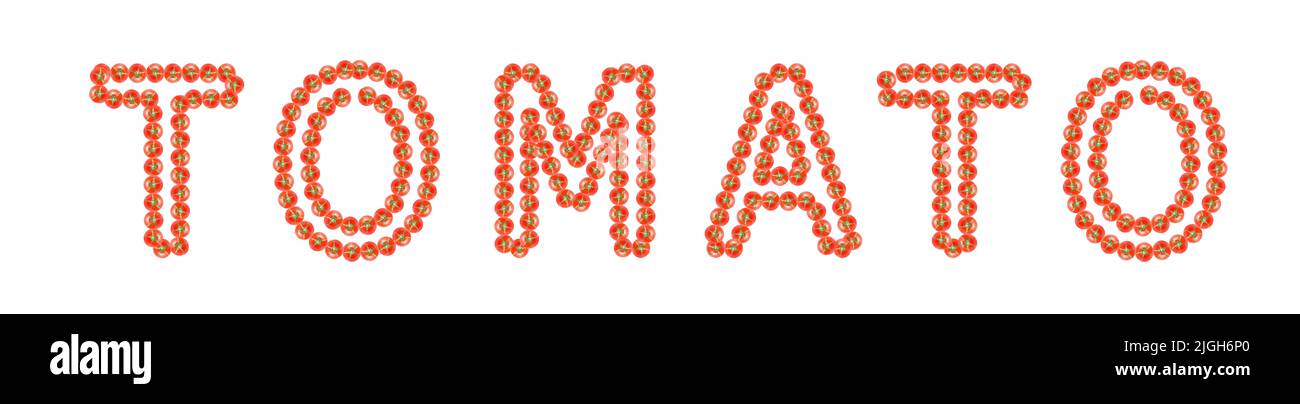 Word TOMATO made from small cherry tomatoes isolated on white ...