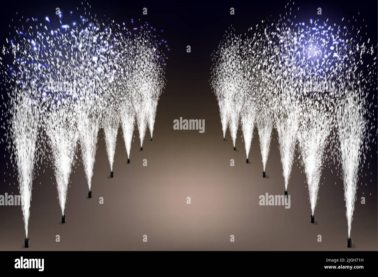 Fireworks realistic composition with perspective view of rows with ...