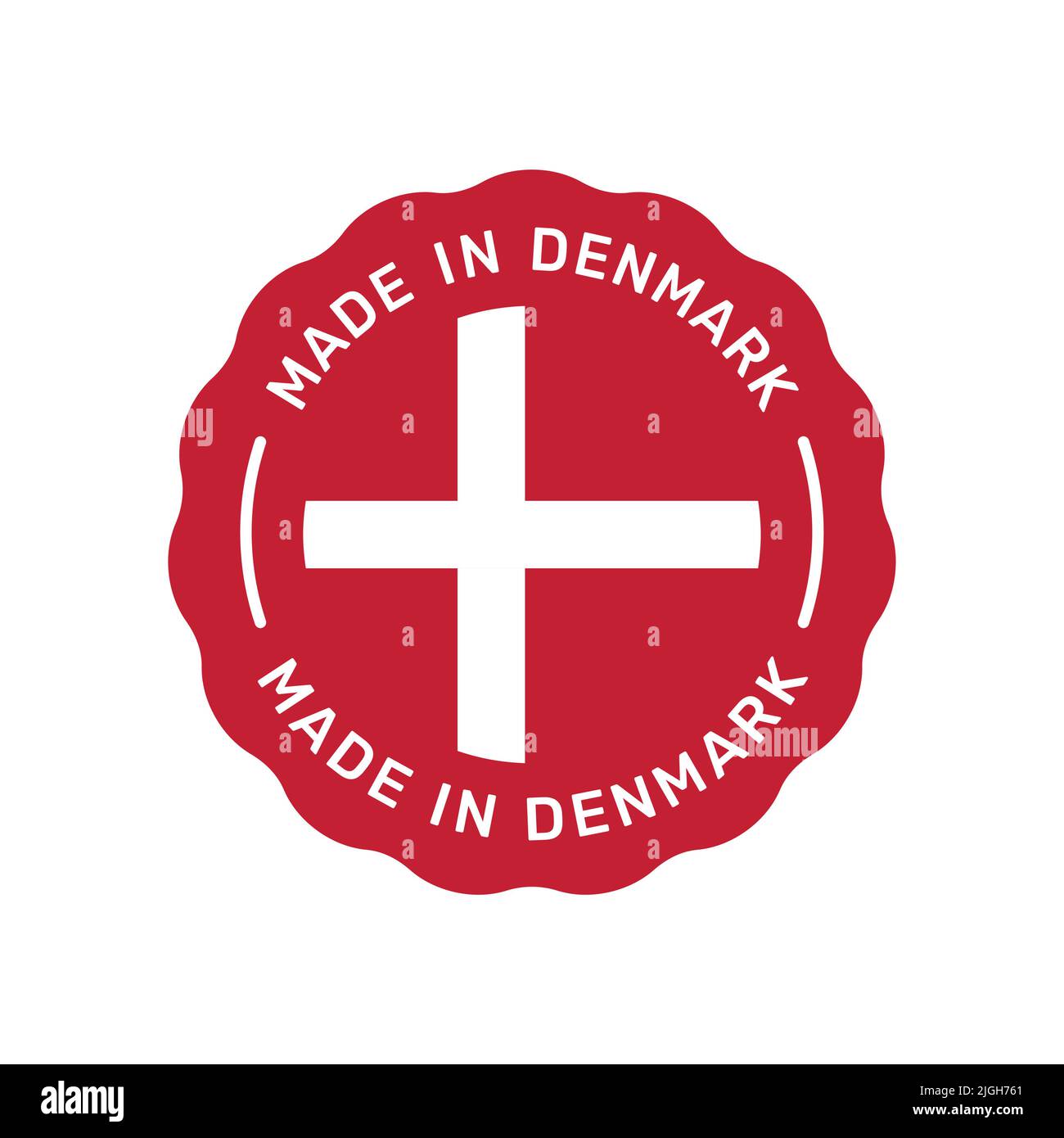 Made in Denmark colorful vector badge. Label sticker with Danish flag ...