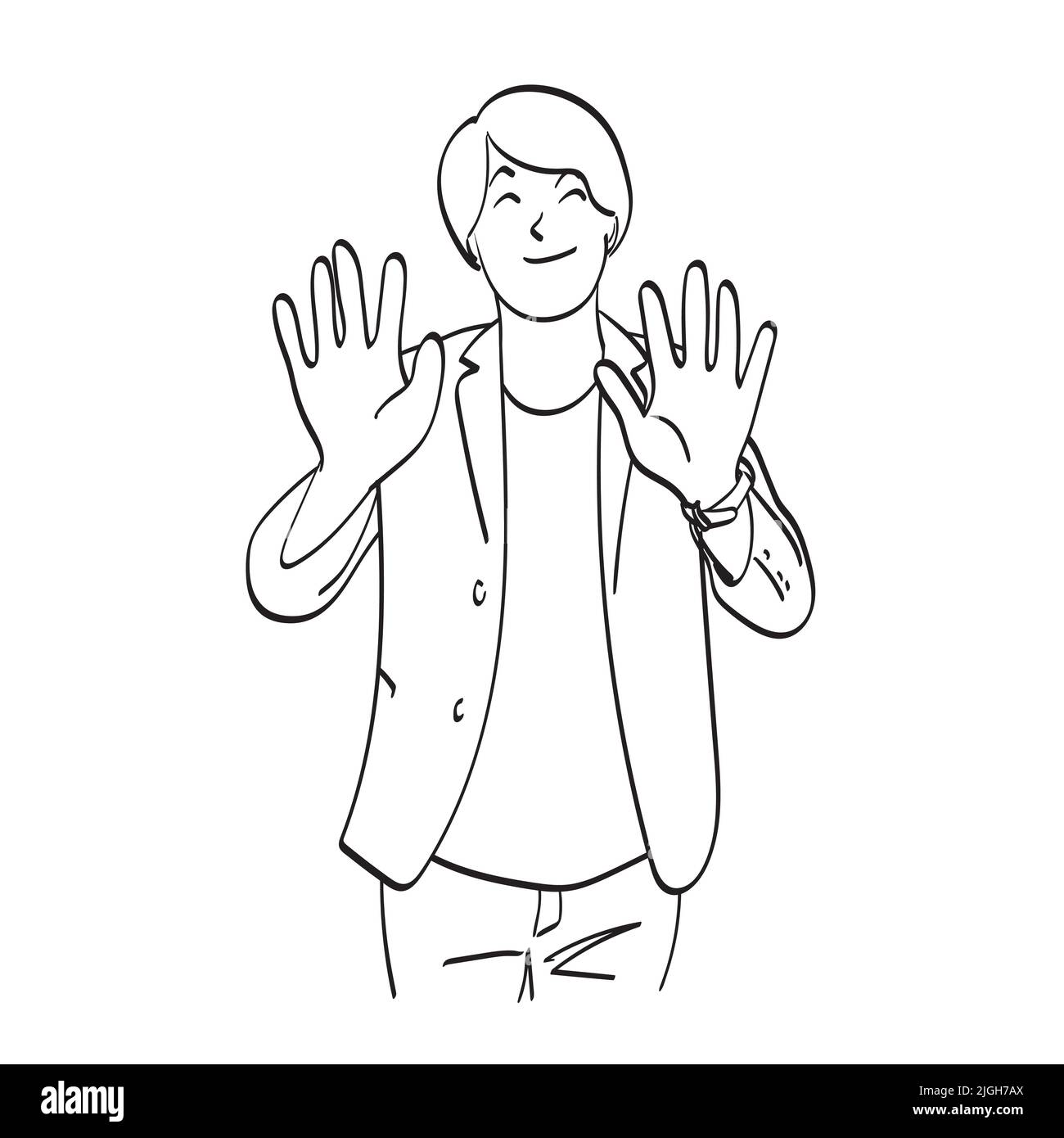 line art businessman counting to ten with fingers and hands ...