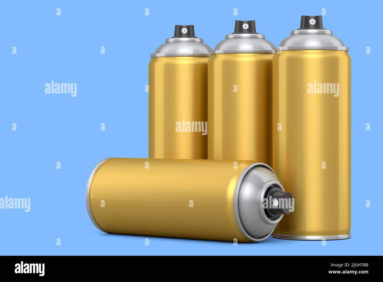 Set of spray paint cans isolated on blue background. 3d render spray ...