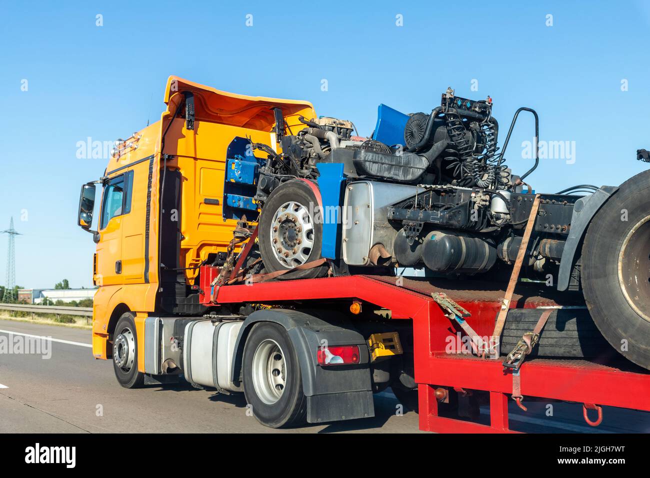 POV heavy industrial truck semi trailer flatbed platform transport ...
