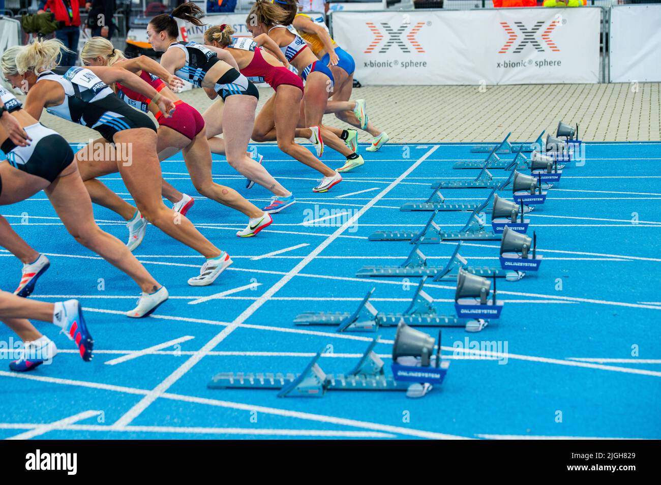 SAMORIN, SLOVAKIA, 9. JULY: Start of female sprint race. Professional ...