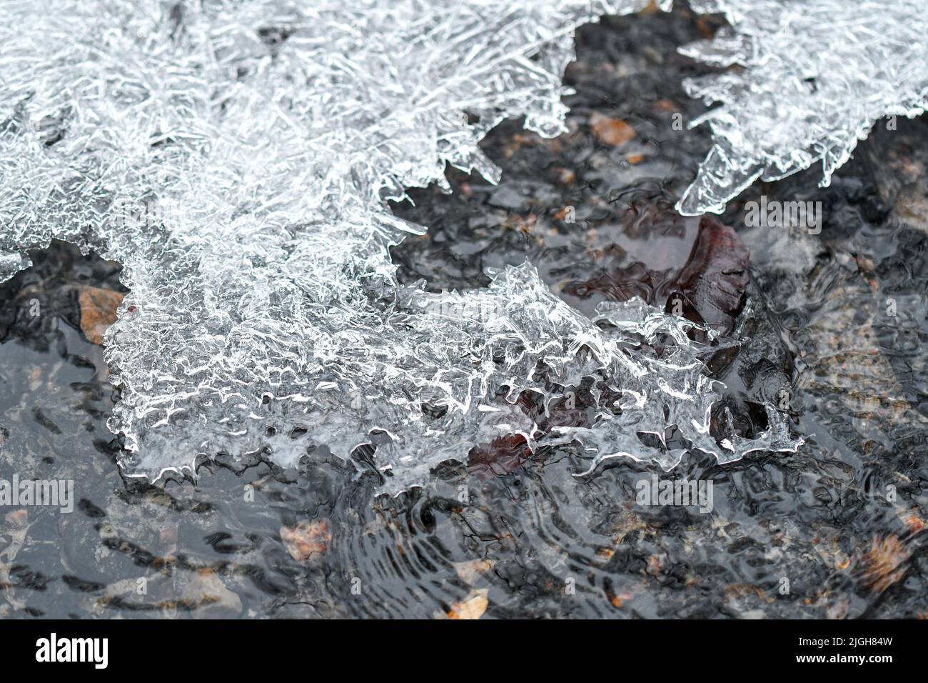 Full frame photo of flowing water and frozen ice in a river during ...
