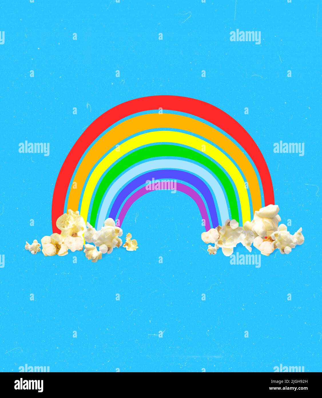 Contemporary art collage. Creative colorful design with rainbow popcorn ...