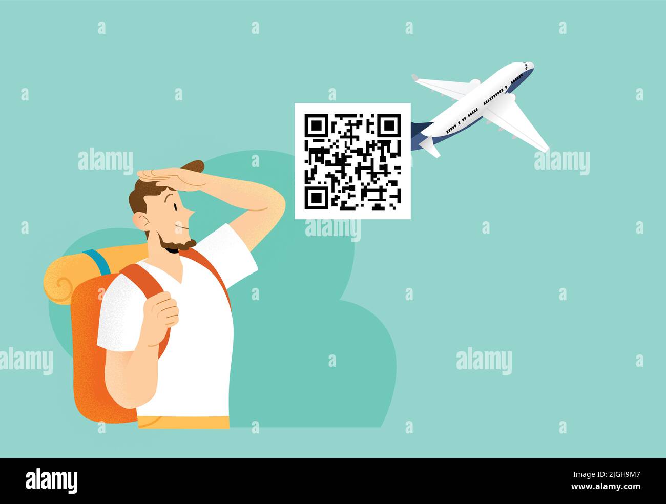Young man traveller with backpack with airplane on background vector ...
