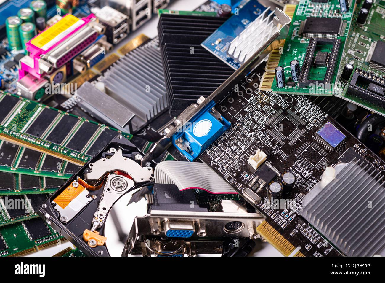 stack with various computer electrical boards and components, Repairing ...