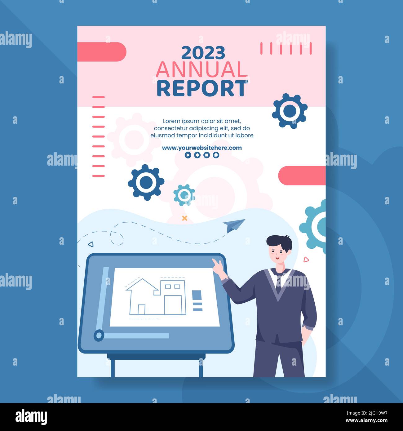 Architect or Engineer Annual Report Template Flat Cartoon Background ...
