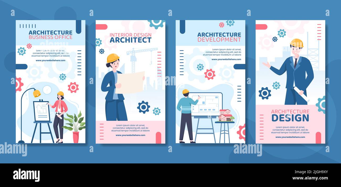 Architect or Engineer Social Media Stories Template Flat Cartoon ...