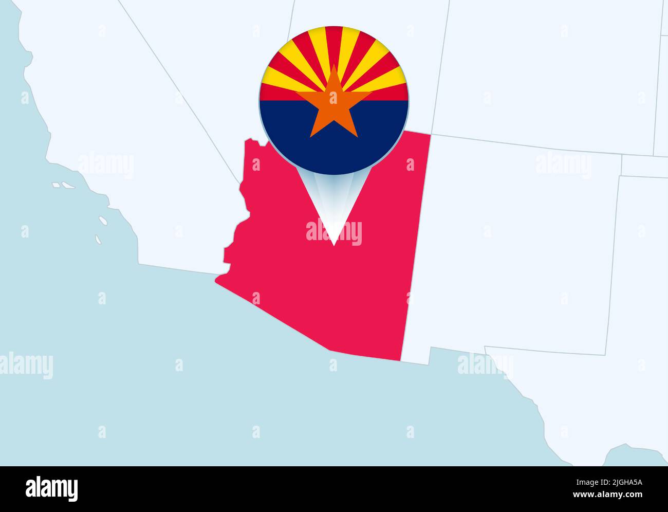 United States with selected Arizona map and Arizona flag icon. Vector ...