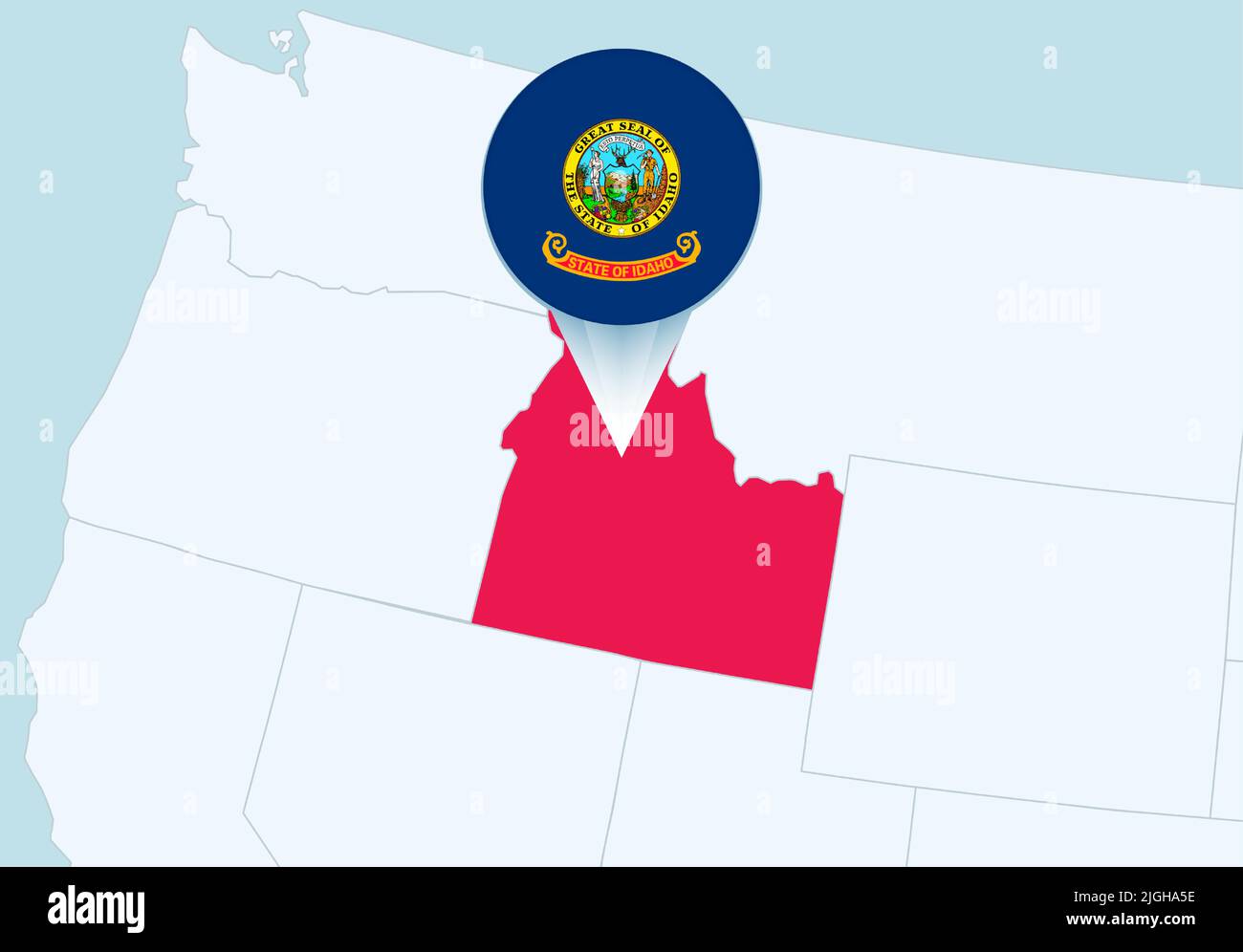 United States with selected Idaho map and Idaho flag icon. Vector map ...