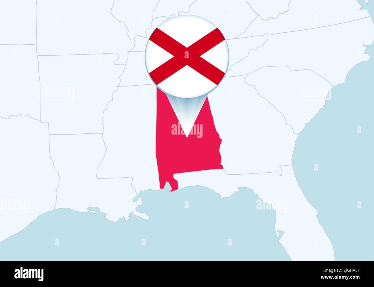 United States with selected Alabama map and Alabama flag icon. Vector ...