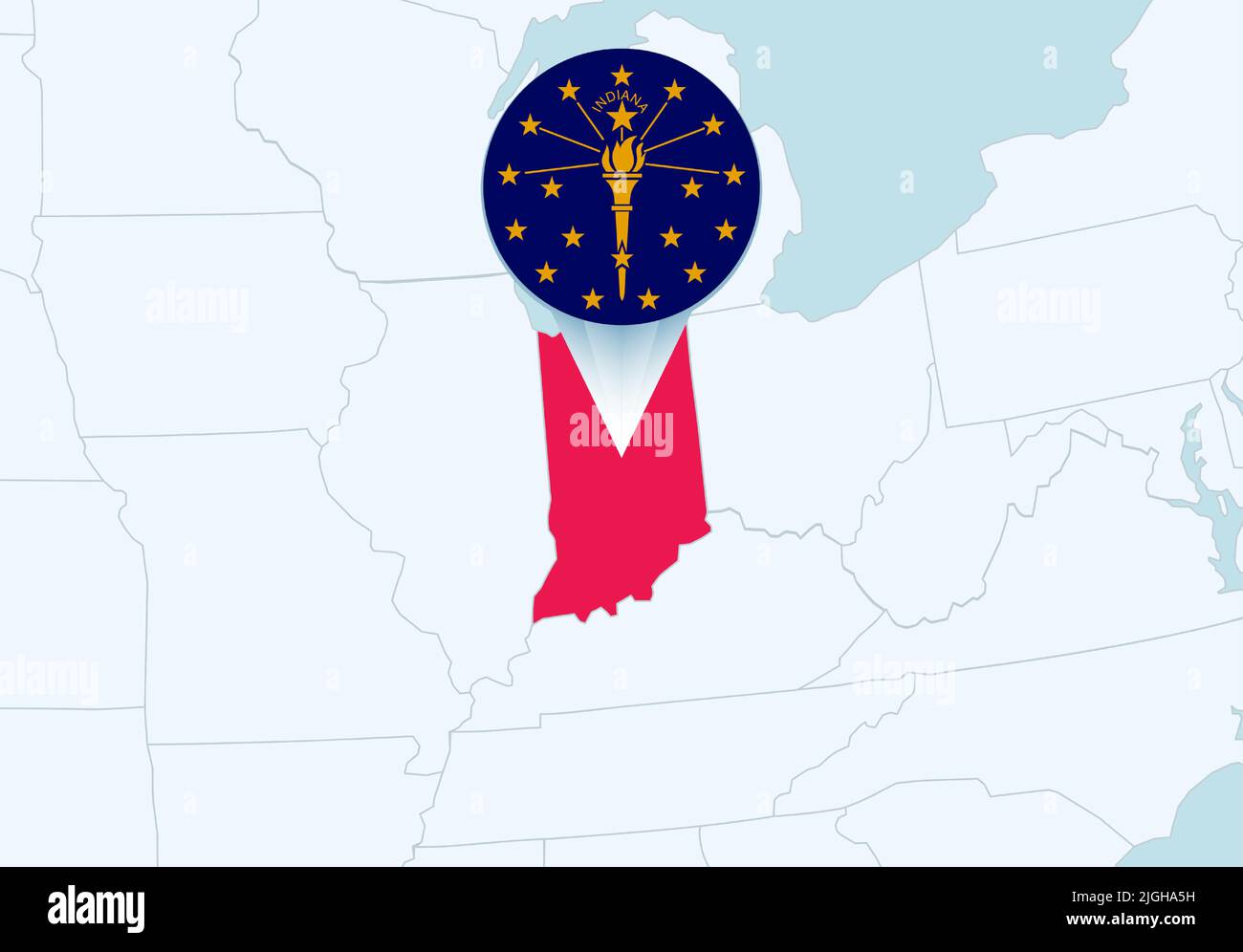 United States with selected Indiana map and Indiana flag icon. Vector ...